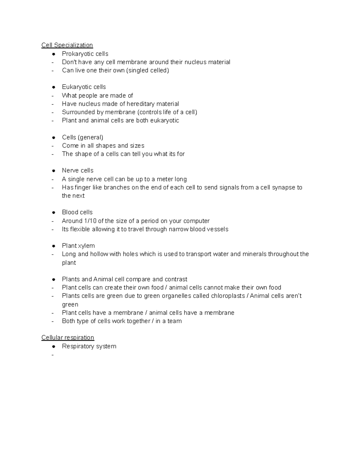 Brain Pop Notes Science #2 - Cell Specialization Prokaryotic cells ...