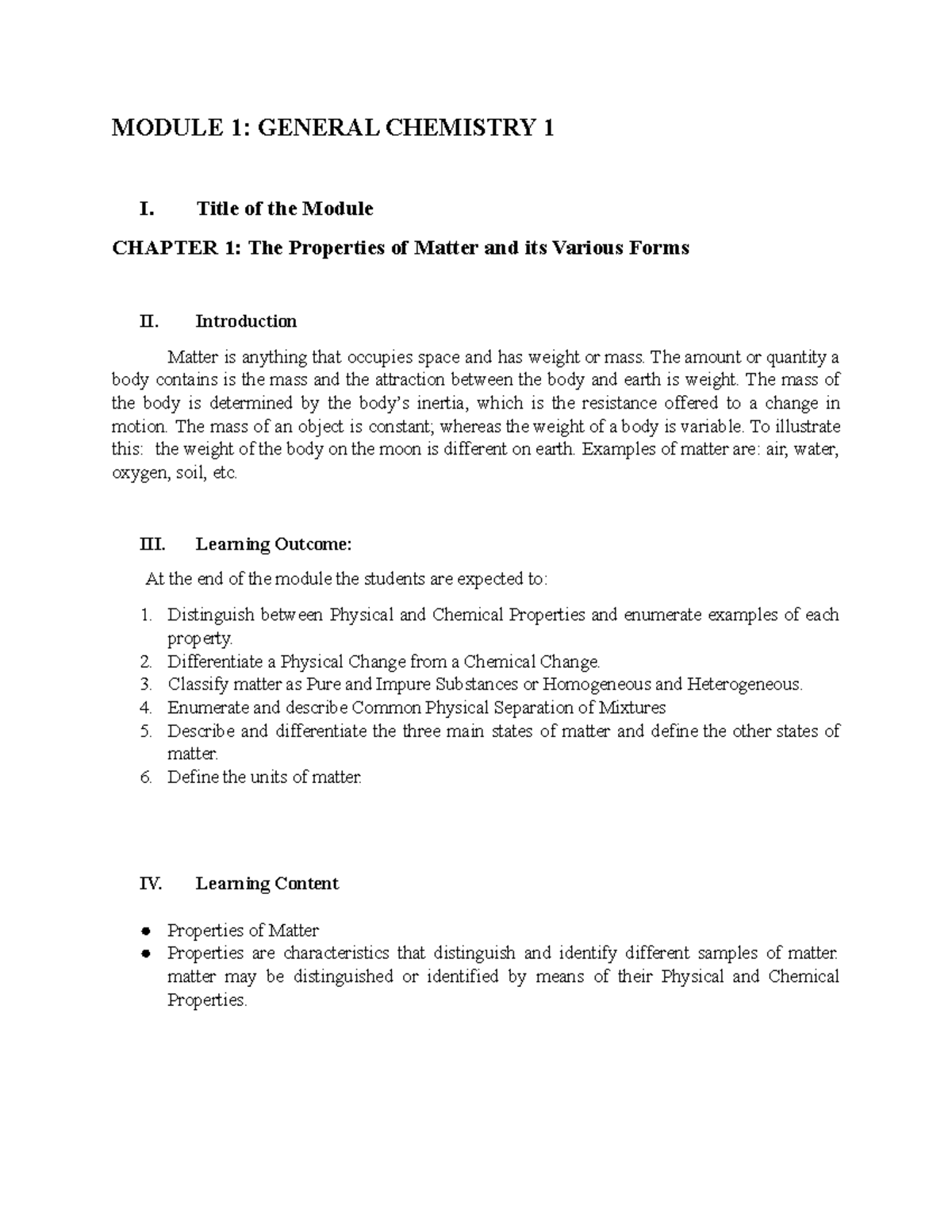 General Chemistry 1 - MODULE 1: GENERAL CHEMISTRY 1 I. Title of the ...