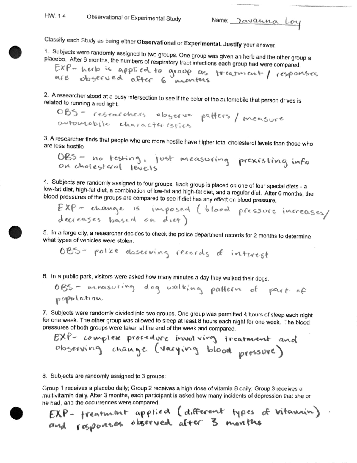 observational or experimental studies homework 1.4 - HW 1 Observational ...