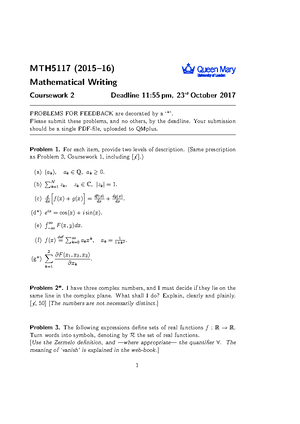 Coursework 5 - Questions - MTH5117 (2015–16) Mathematical Writing ...