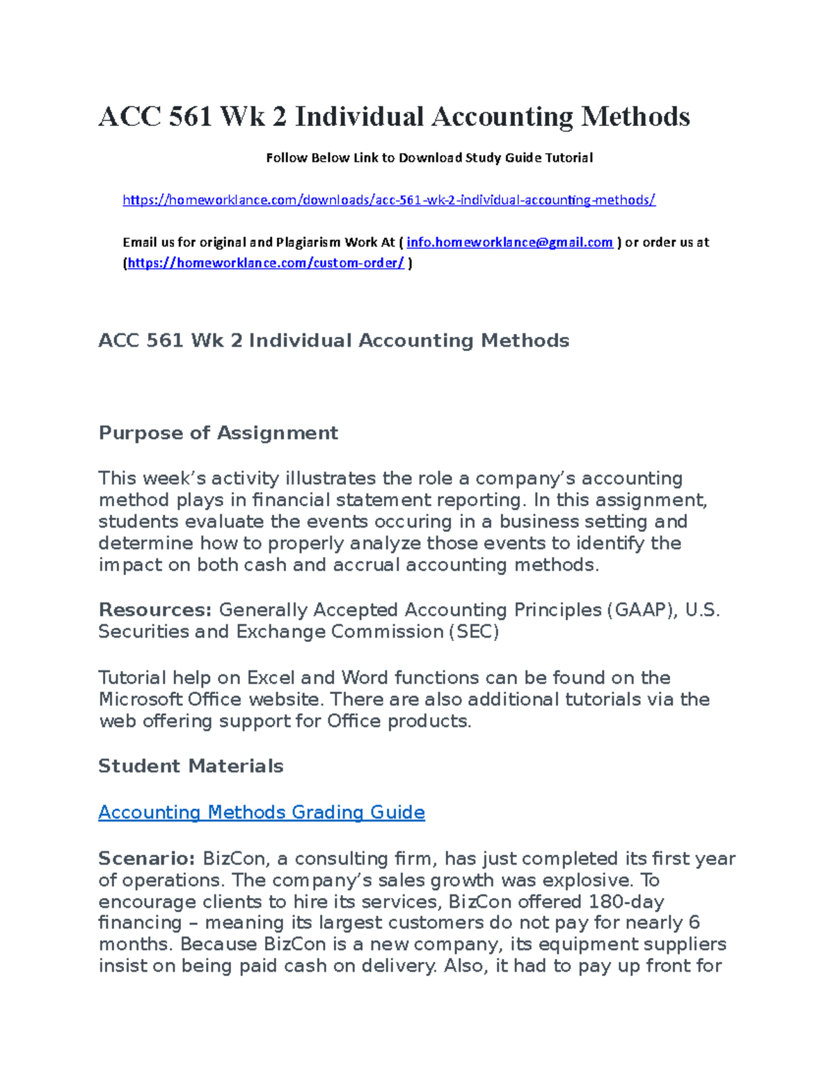 ACC 561 Wk 2 Individual Accounting Methods - ACC 561 Wk 2 Individual ...