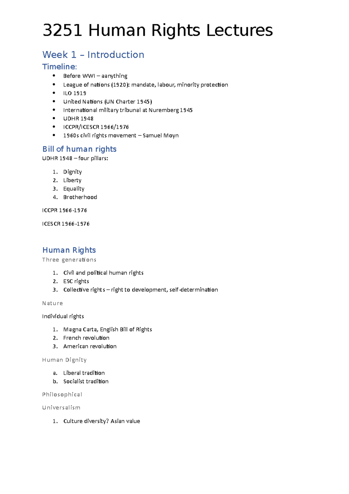 3251 Human Rights Lectures - full semester - Week 1 – Introduction ...