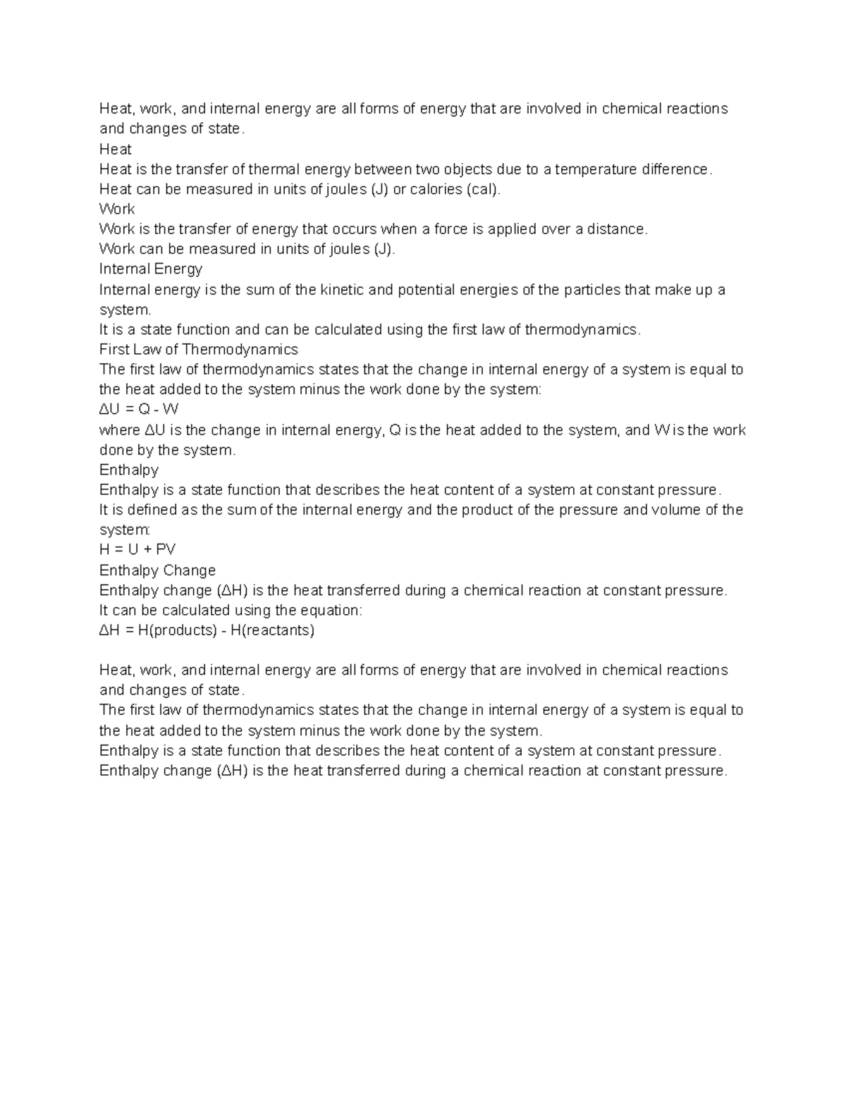 Heat, Work, and Internal Energy Notes - Heat, work, and internal energy ...