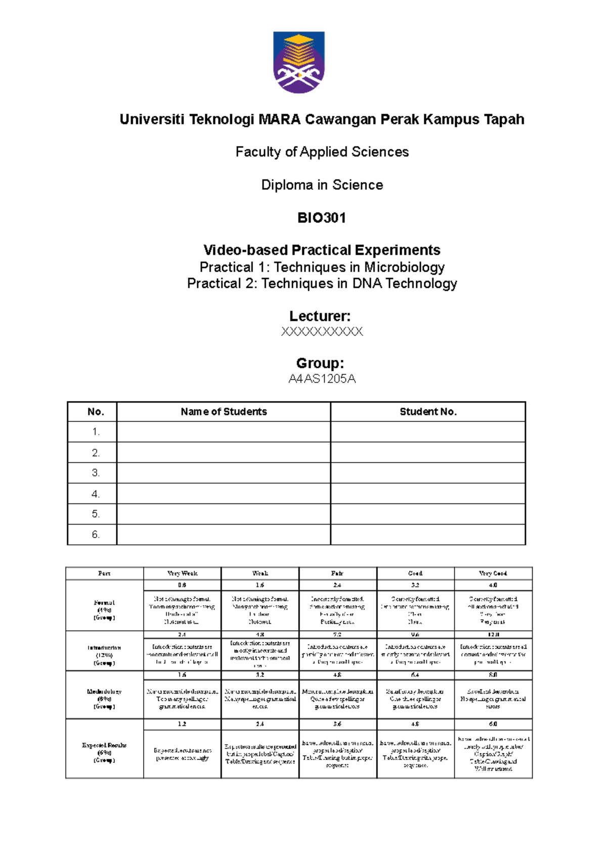 Practical Report Template - Video-based Practical Experiments ...