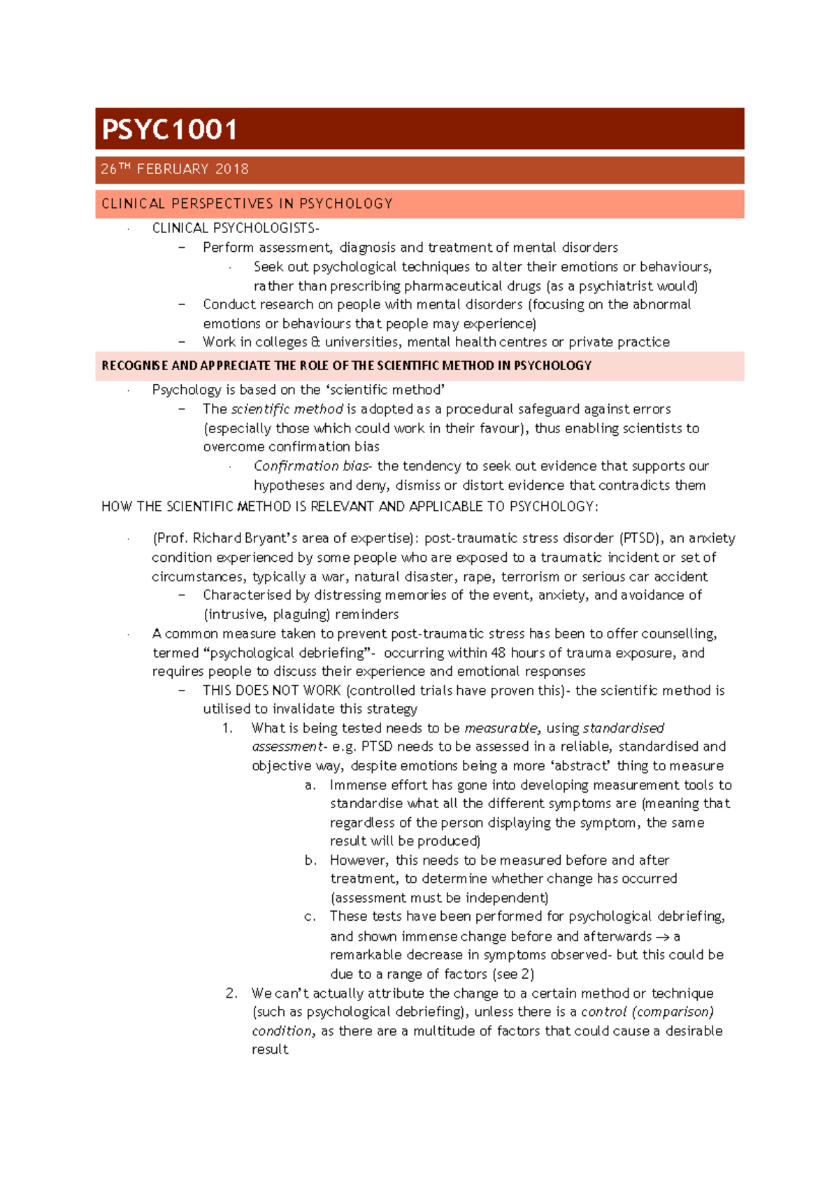 PSYC1001 - Warning: TT: undefined function: 32 PSYC 26 TH FEBRUARY 2018 CLINICAL PERSPECTIVES IN ...