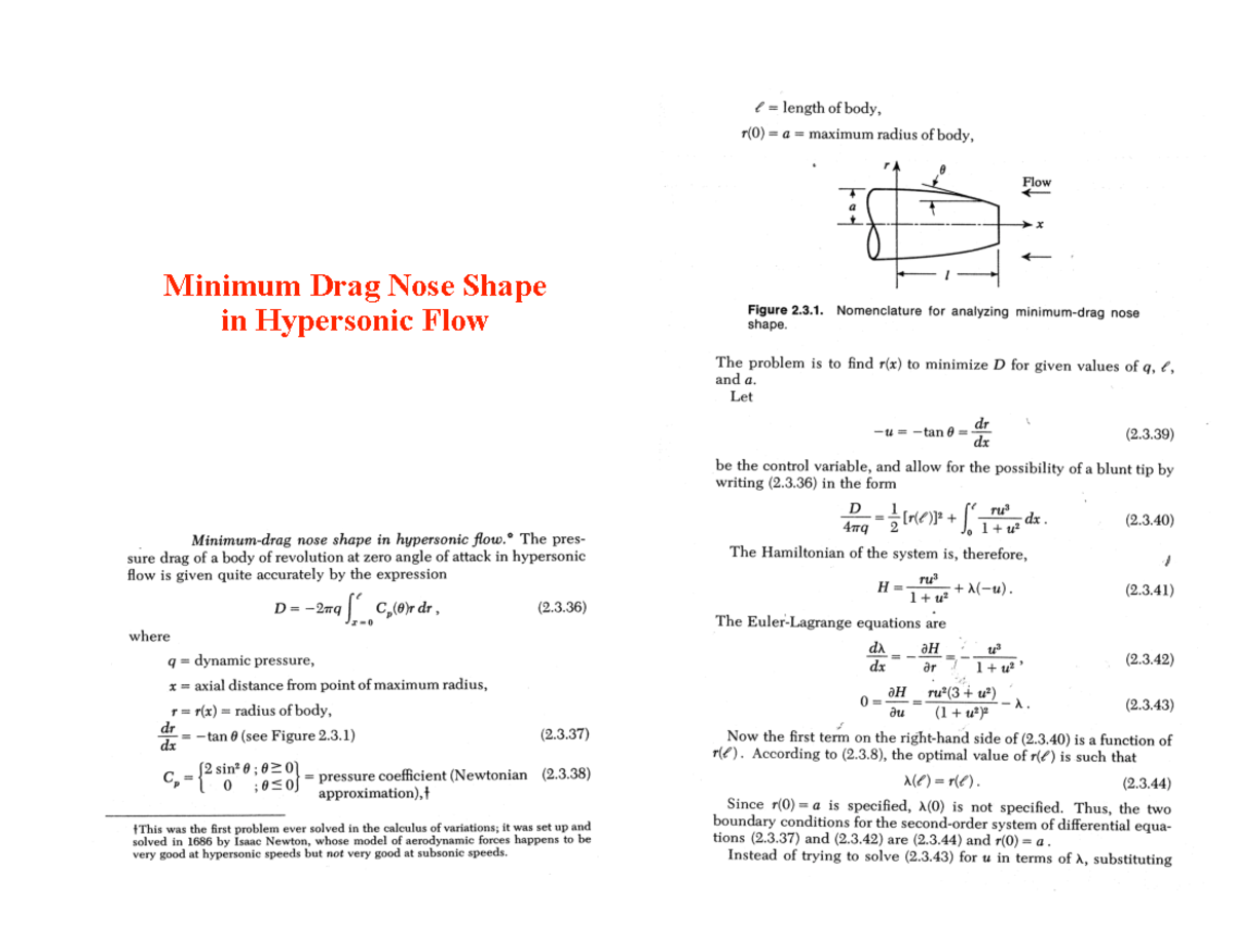 Min Drag Nose Shape - Optimal Control - Minimum Drag Nose Shape in ...