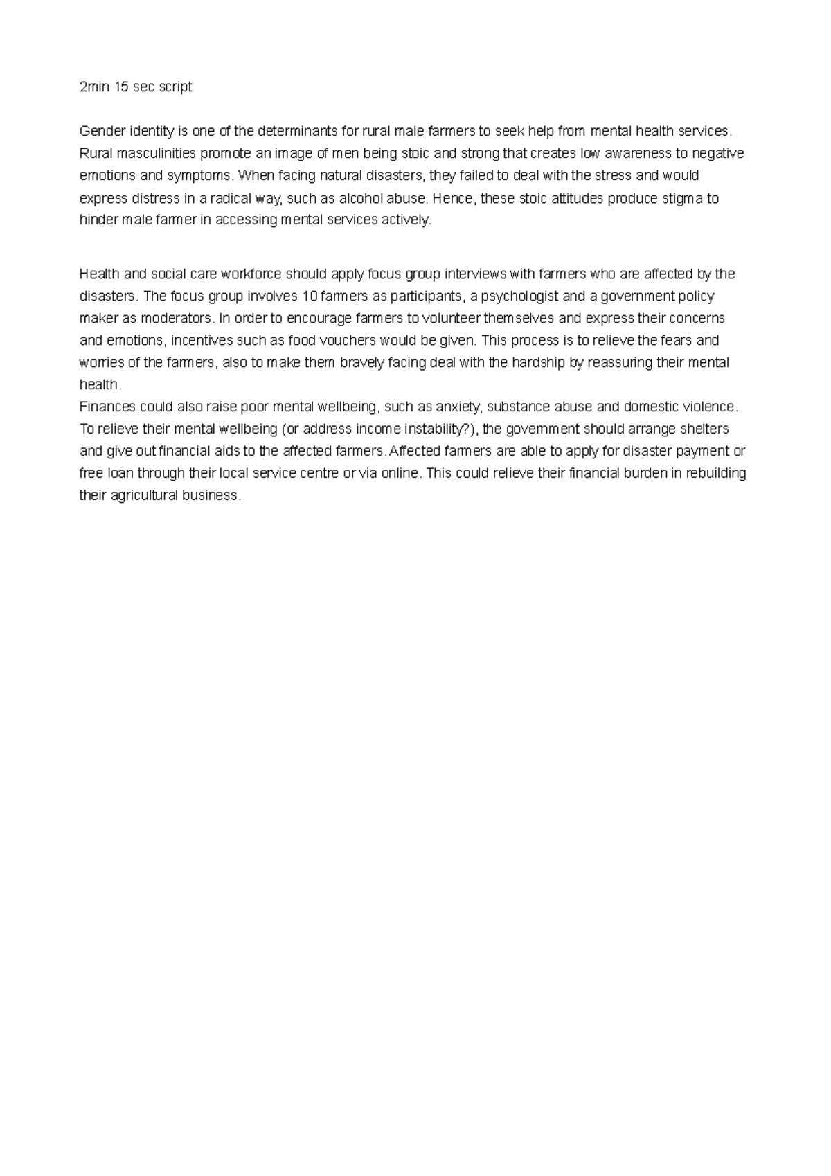 Script for gender identity - 2min 15 sec script Gender identity is one ...