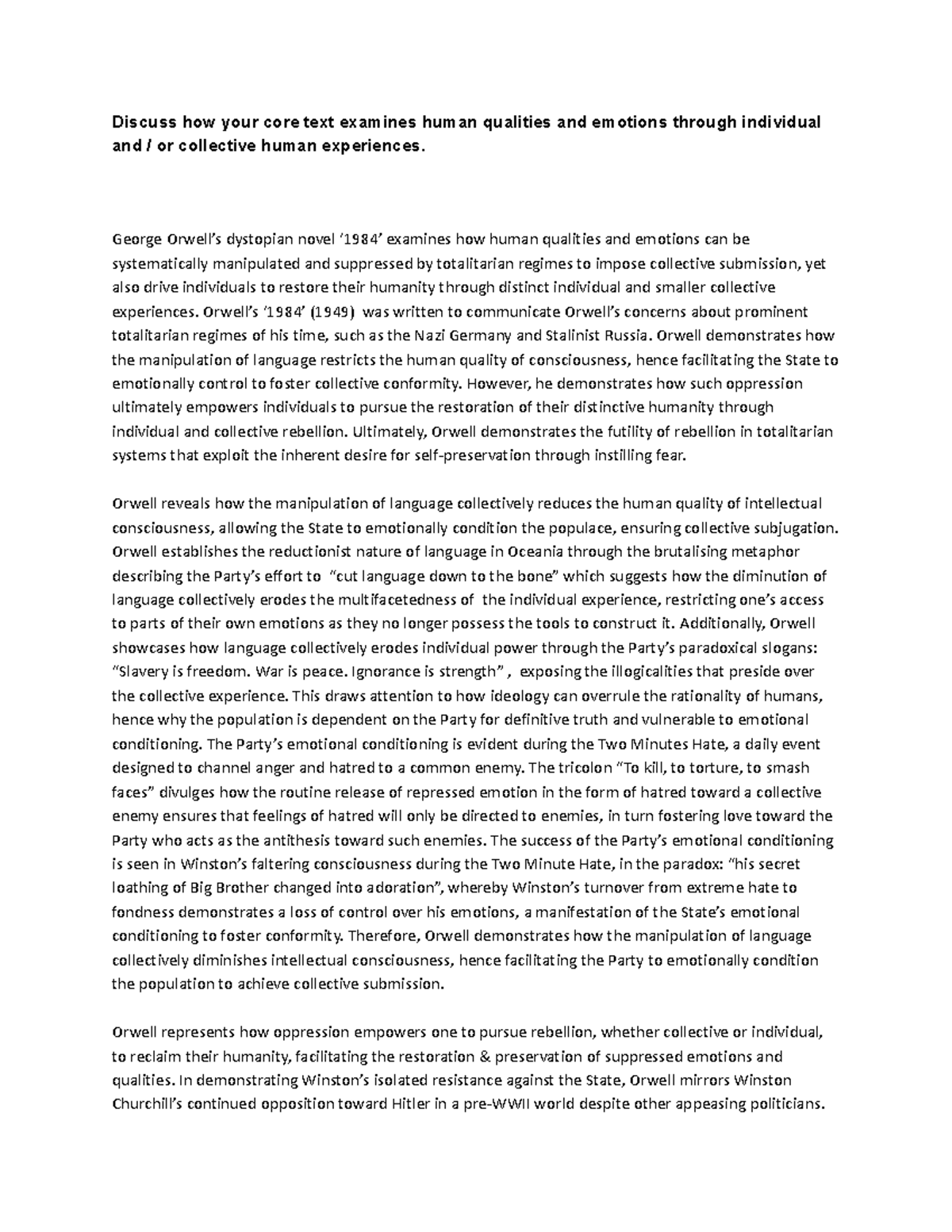 common mod essay - Discuss how your core text examines human qualities ...