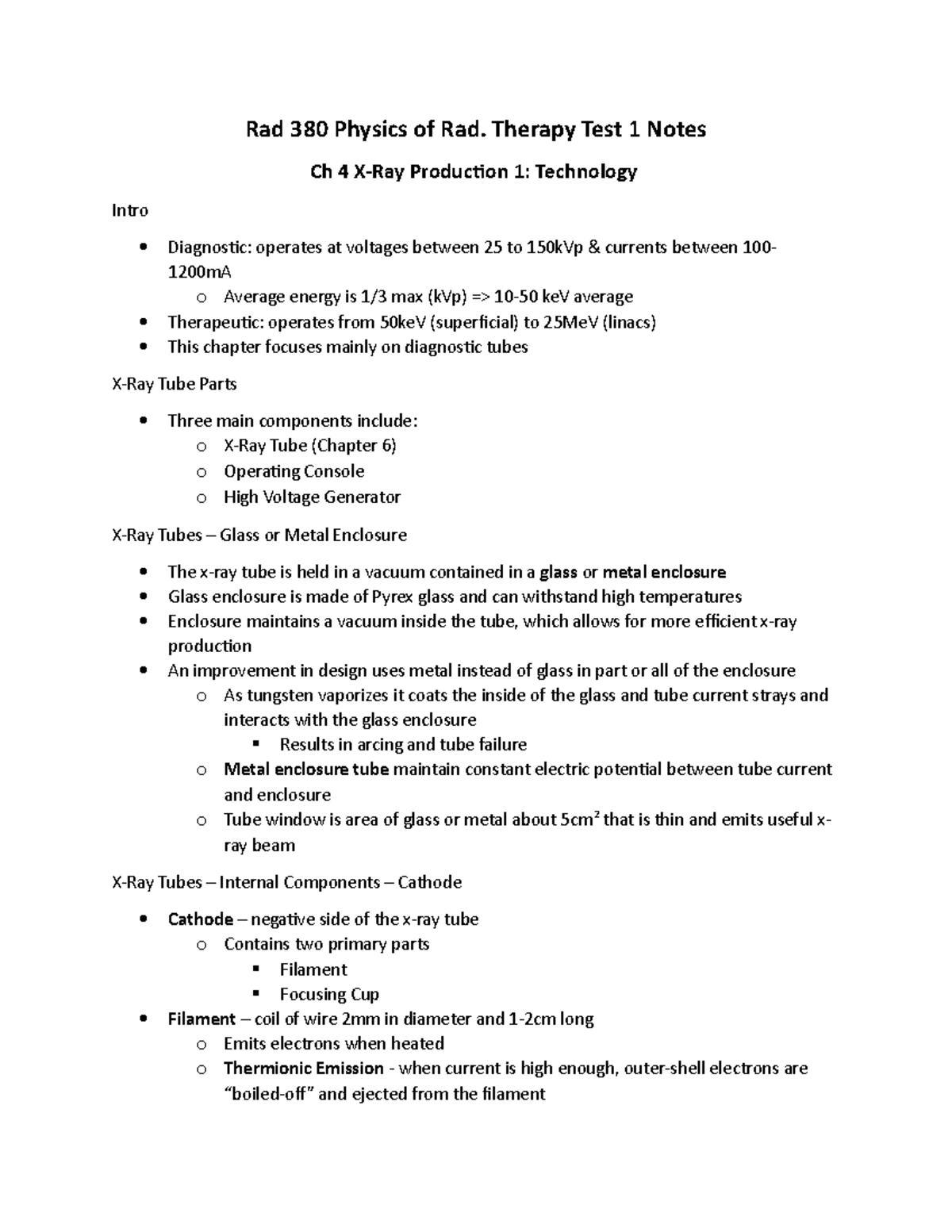 Rad 380 Chapter 4 X-Ray Production 1 Technology - Rad 380 Physics of ...
