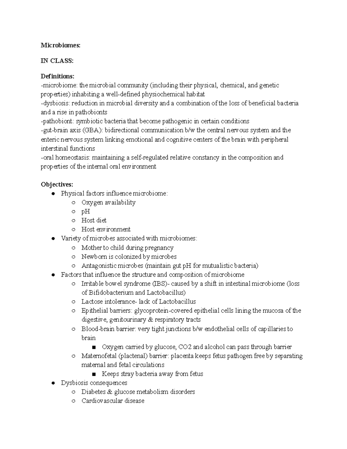 Bio Final Exam Review Guide - Microbiomes: IN CLASS: Definitions ...