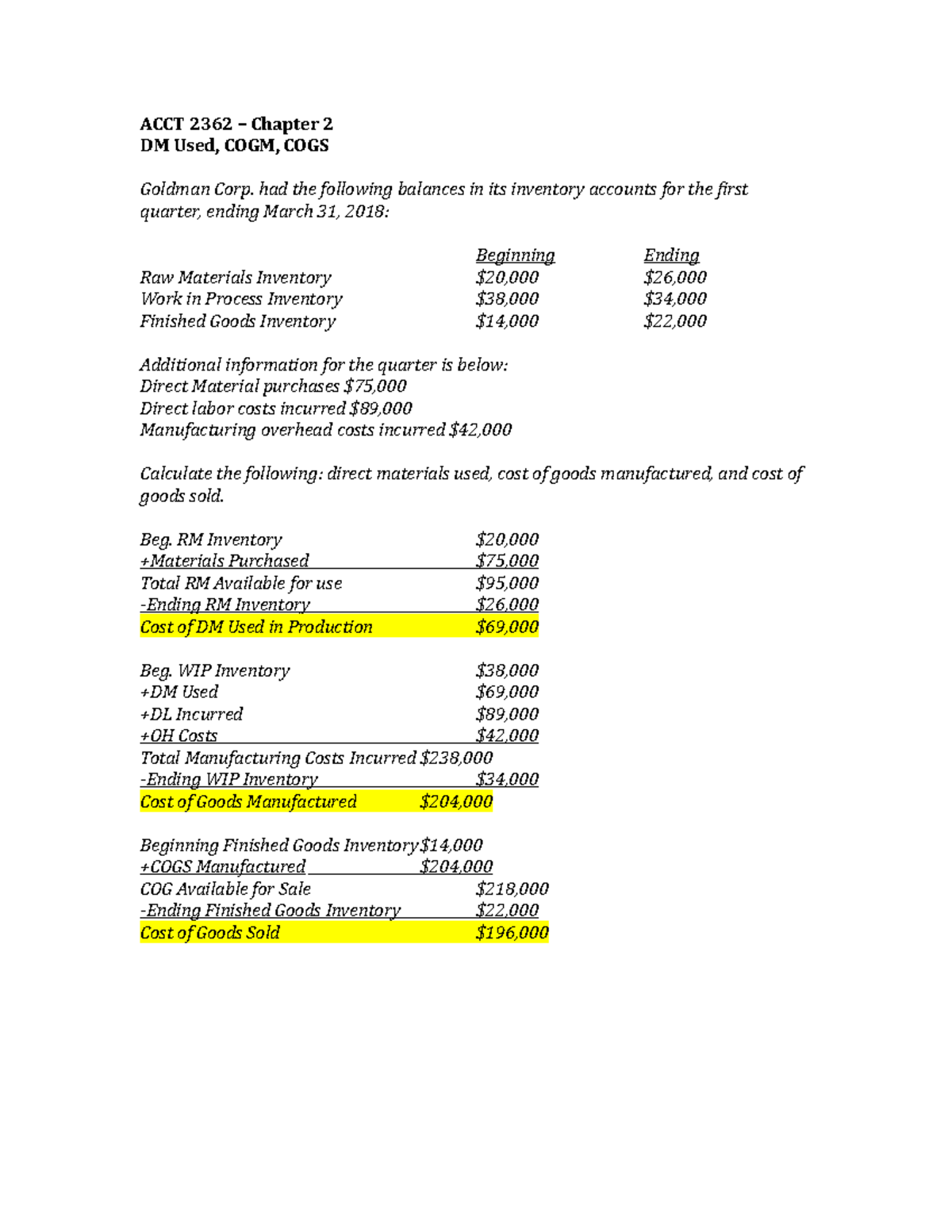 Ch2 - Calculating COGS - Lecture notes 1 - ACCT 2362 Chapter 2 DM Used ...