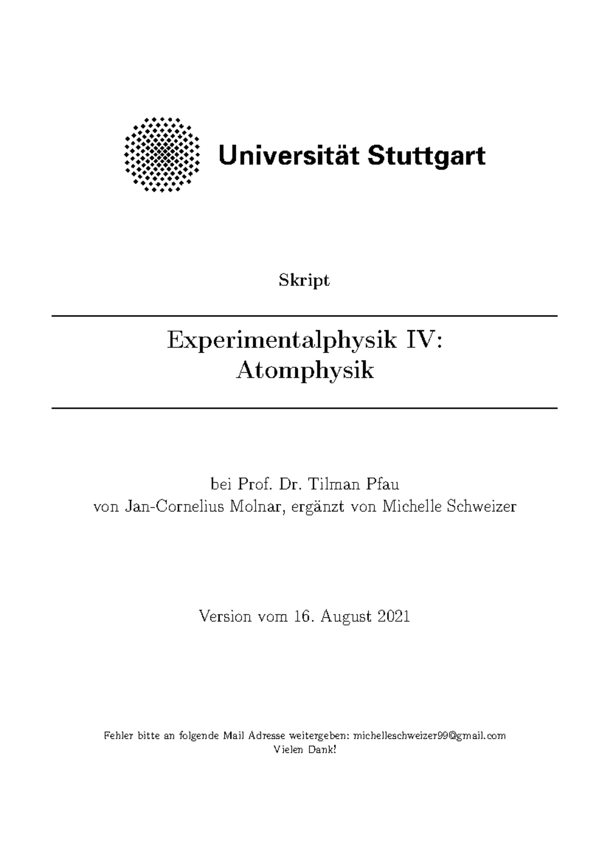 Experimentalphysik IV Skript 2021 - Skript Experimentalphysik IV: Atomphysik bei Prof. Dr ...