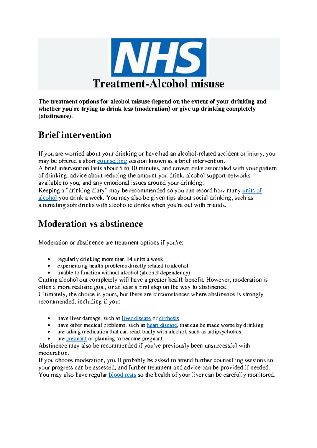 8-NHS Alcohol Misuse Treatment - Treatment-Alcohol misuse The treatment ...