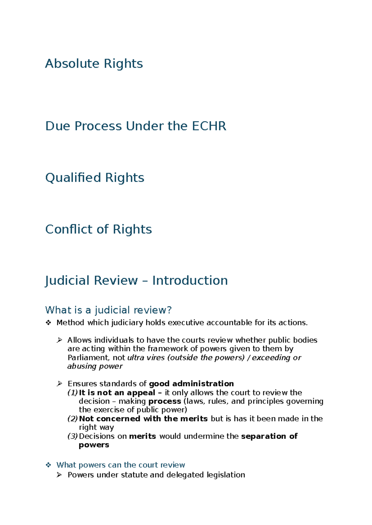Human Rights SBAQ Notes - Absolute Rights Due Process Under the ECHR ...