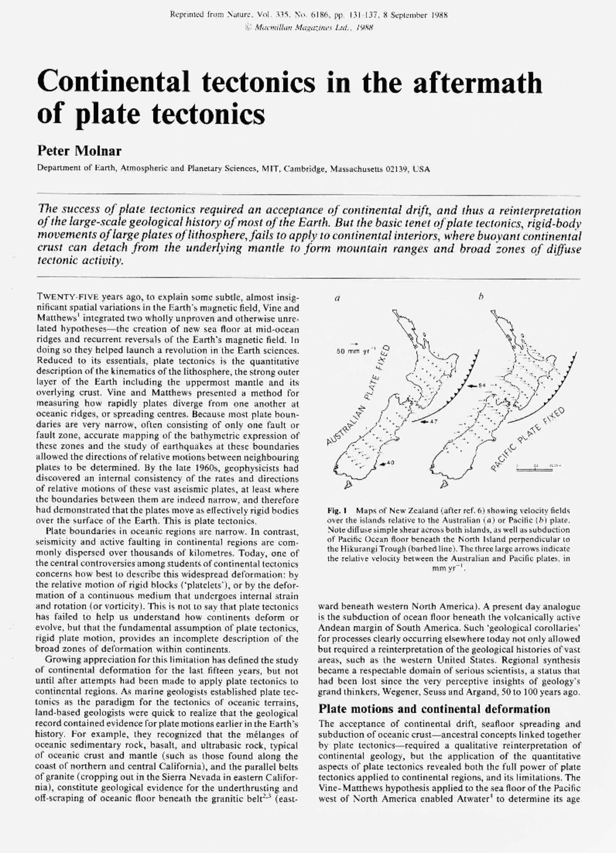 Continental tectonics in the aftermath of plate tectonics - CERI 7280 ...