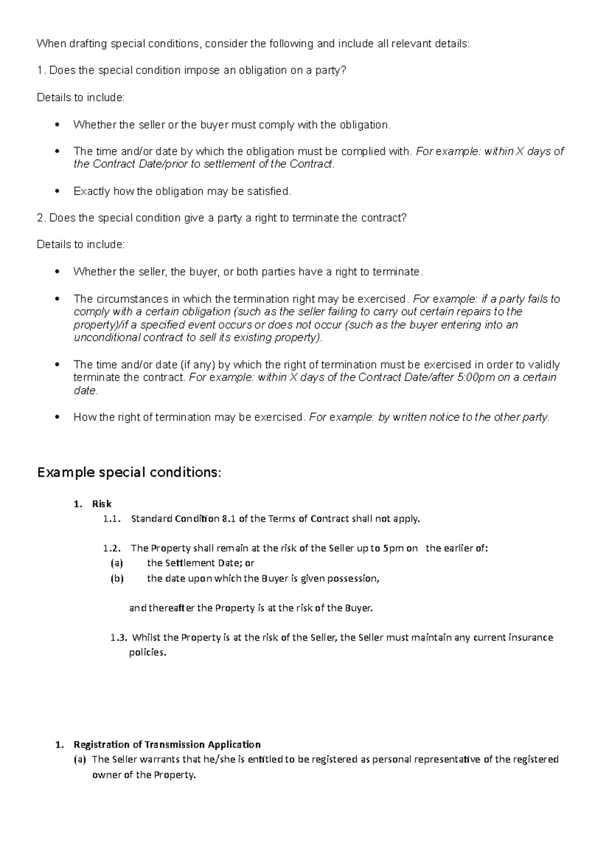 Special conditions - Does the special condition impose an obligation on ...