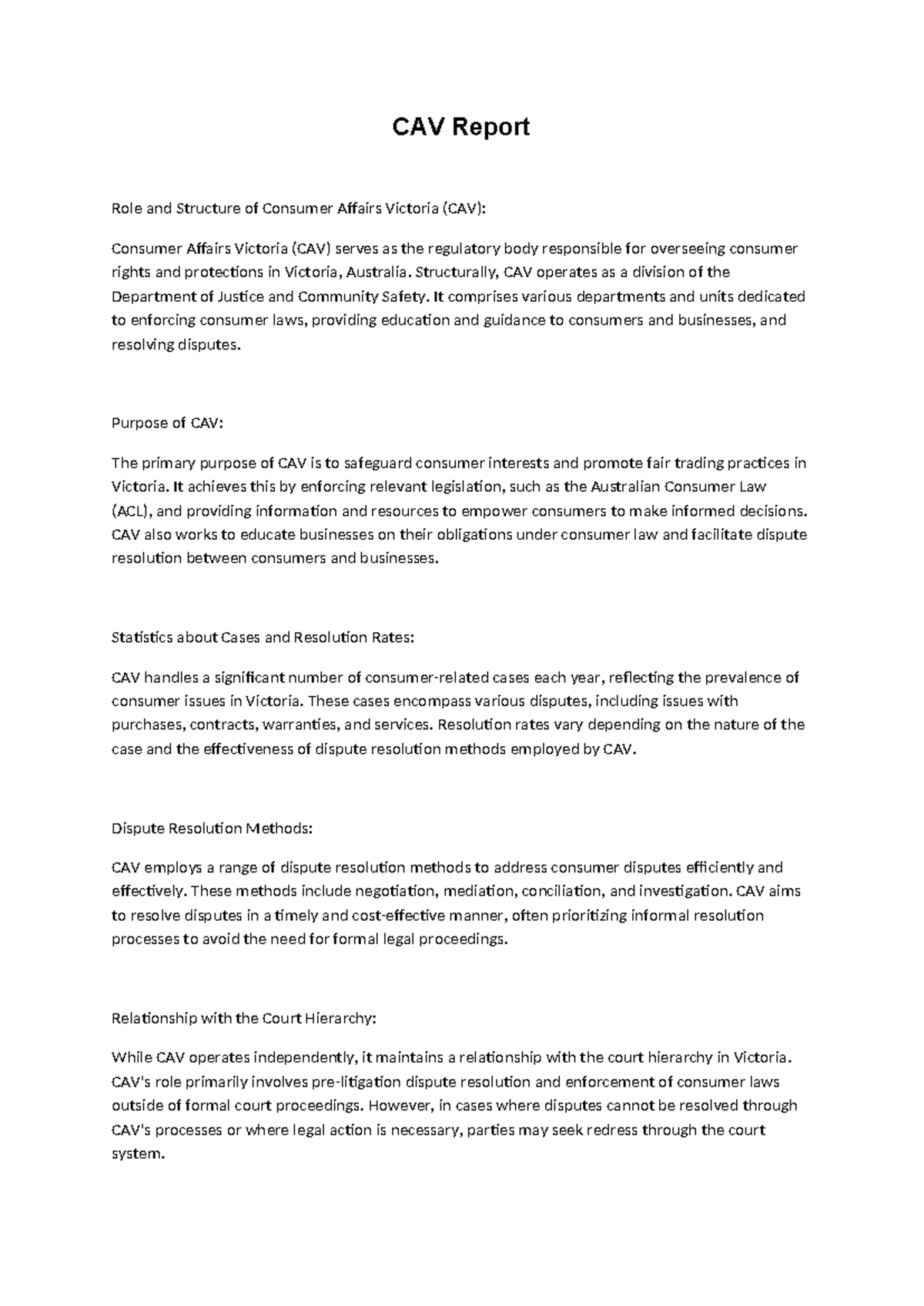 CAV Report - .... - CAV Report Role and Structure of Consumer Affairs ...