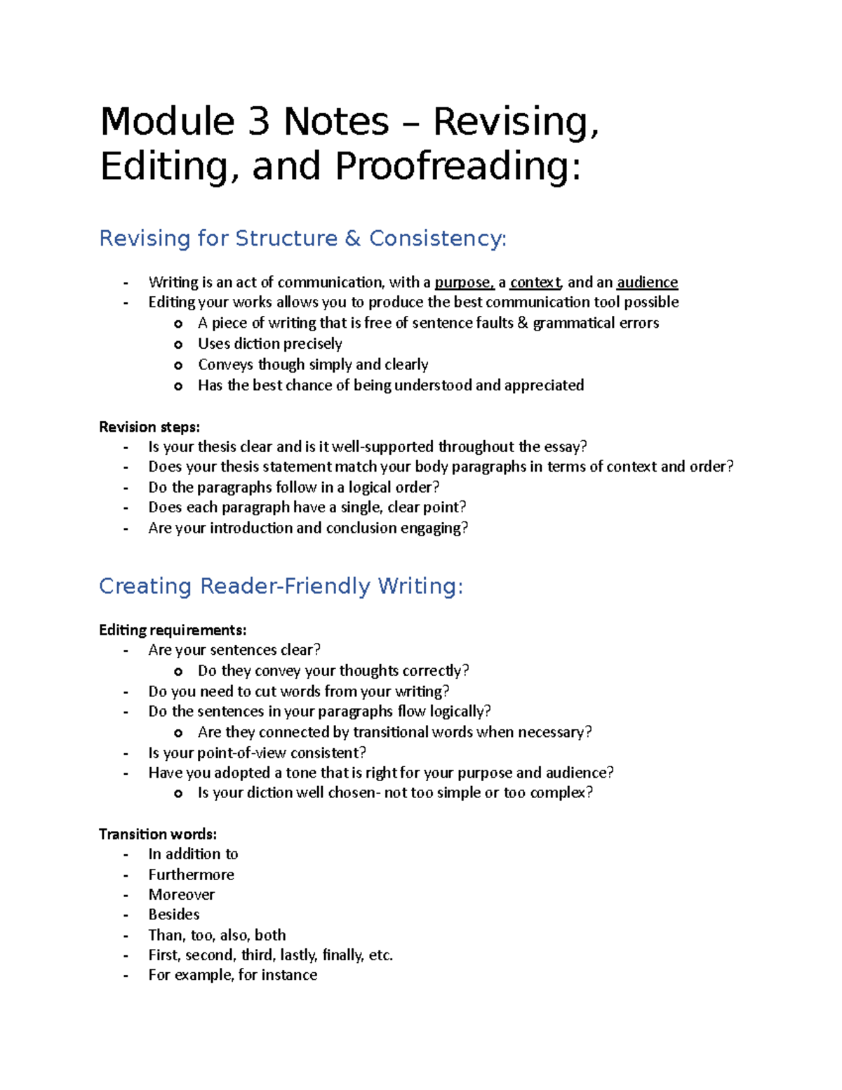 EW - Module 3 Notes - A study of the basic principles of academic ...