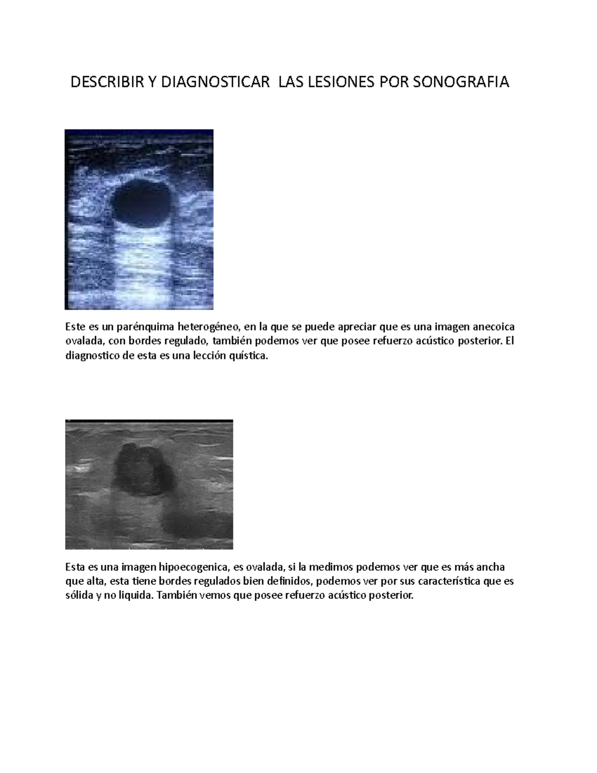 Describir Y Diagnosticar LAS Lesiones POR Sonografia - Imagenología ...