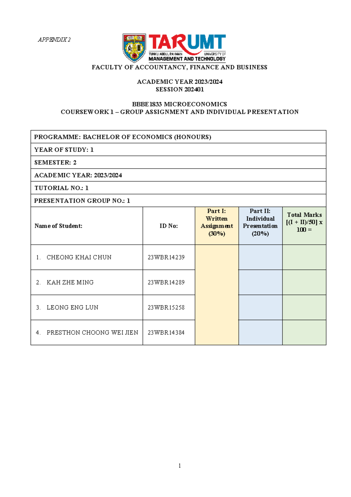 BBBE1833 Coursework Specification 202401 - APPENDIX 2 FACULTY OF ...