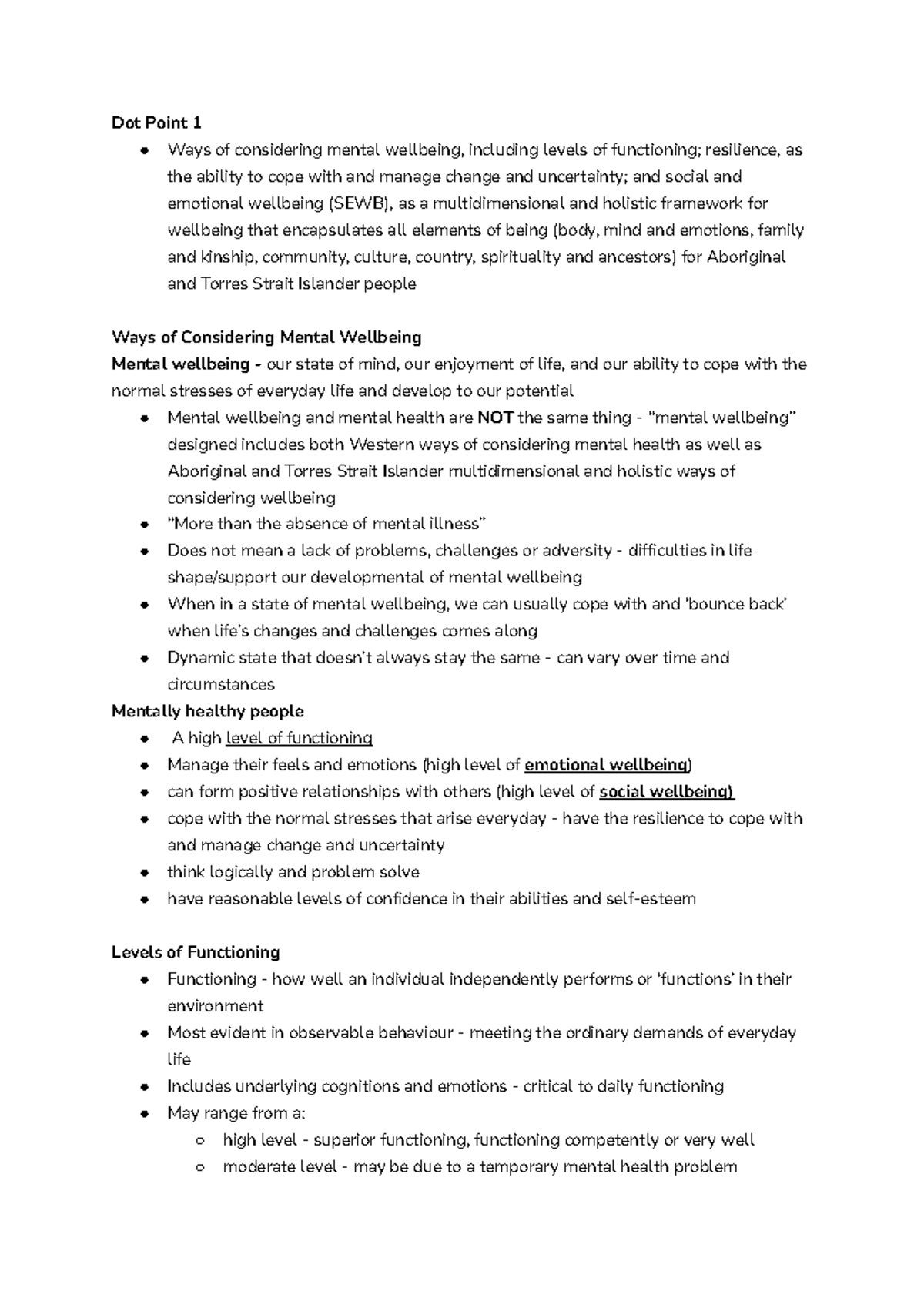 U4 AOS2 What influences mental wellbeing - Dot Point 1 Ways of ...
