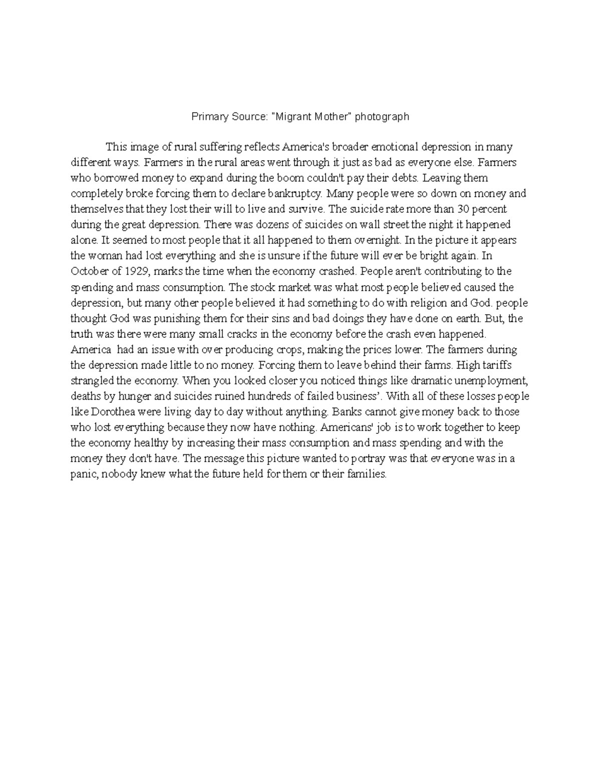 Primary Source - assignment - Primary Source: “Migrant Mother ...