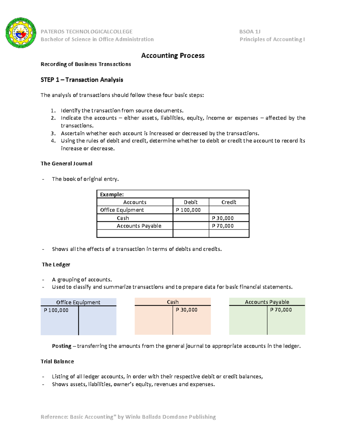 4. Accounting Process (Step 1 to Step 4) - Bachelor of Science in ...