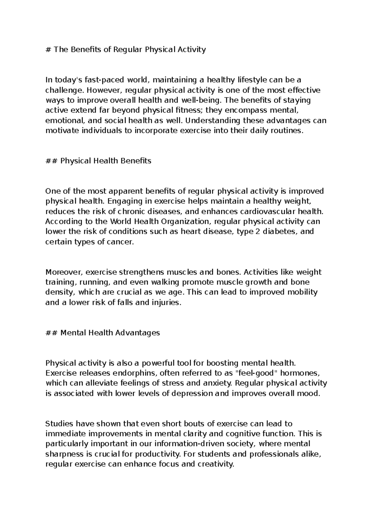 The Benefits of Regular Physical Activity - However, regular physical ...