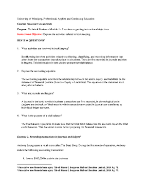 Module 3 - Exercises supporting instructional objectives - University of Winnipeg, Professional ...