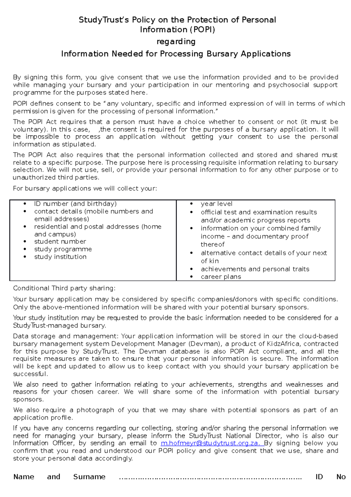 Study Trust Popia concent form for bursary applications - StudyTrust’s ...