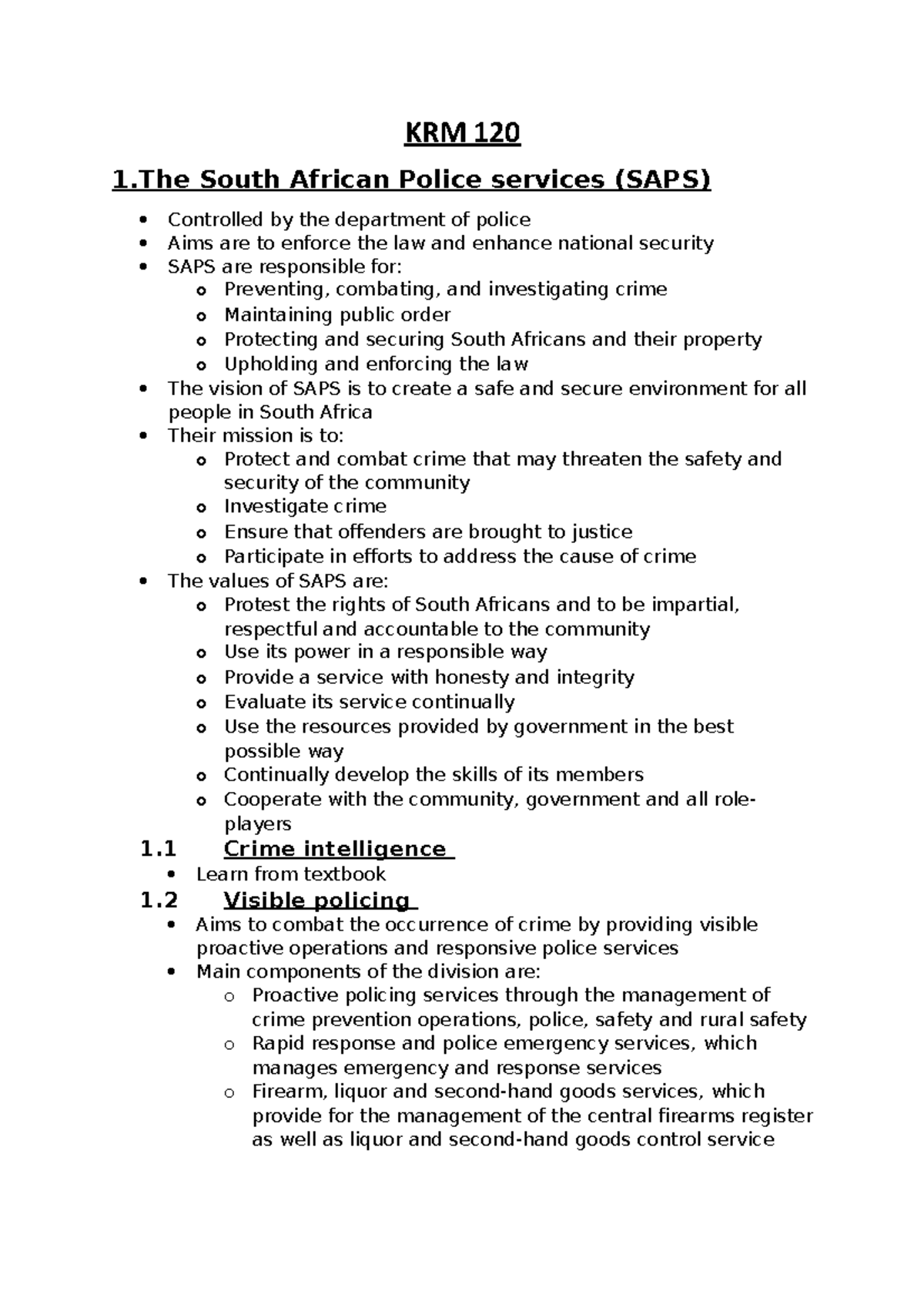 KRM 69-83 - Textbook notes - KRM 120 1 South African Police services ...