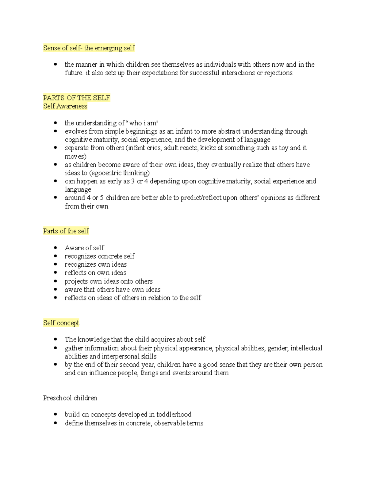 Self esteem - Lecture notes 11 - Sense of self- the emerging self the ...