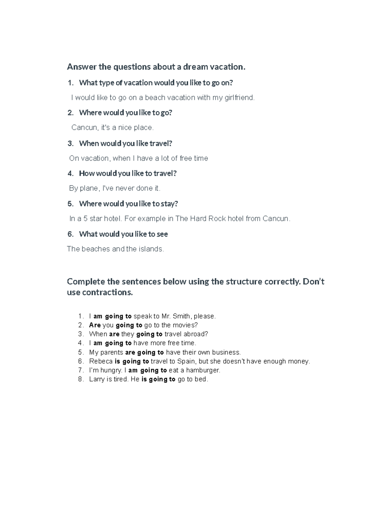 (ACV-S08) Homework - ¿Te gustaría - Answer the questions about a dream ...