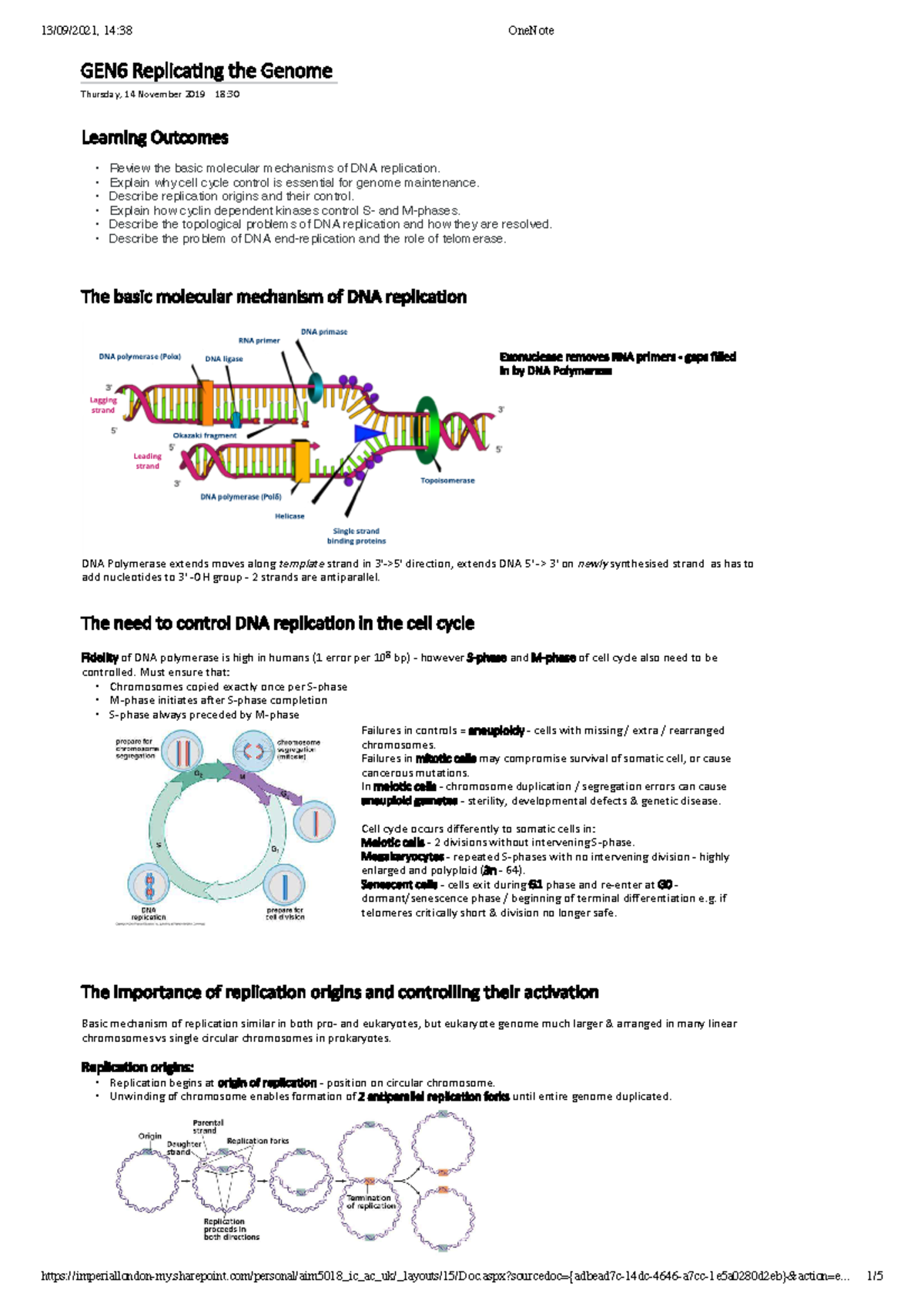 Genetics & Genomics 6 - GEN6 Replicating the Genome Thursday, 14 ...