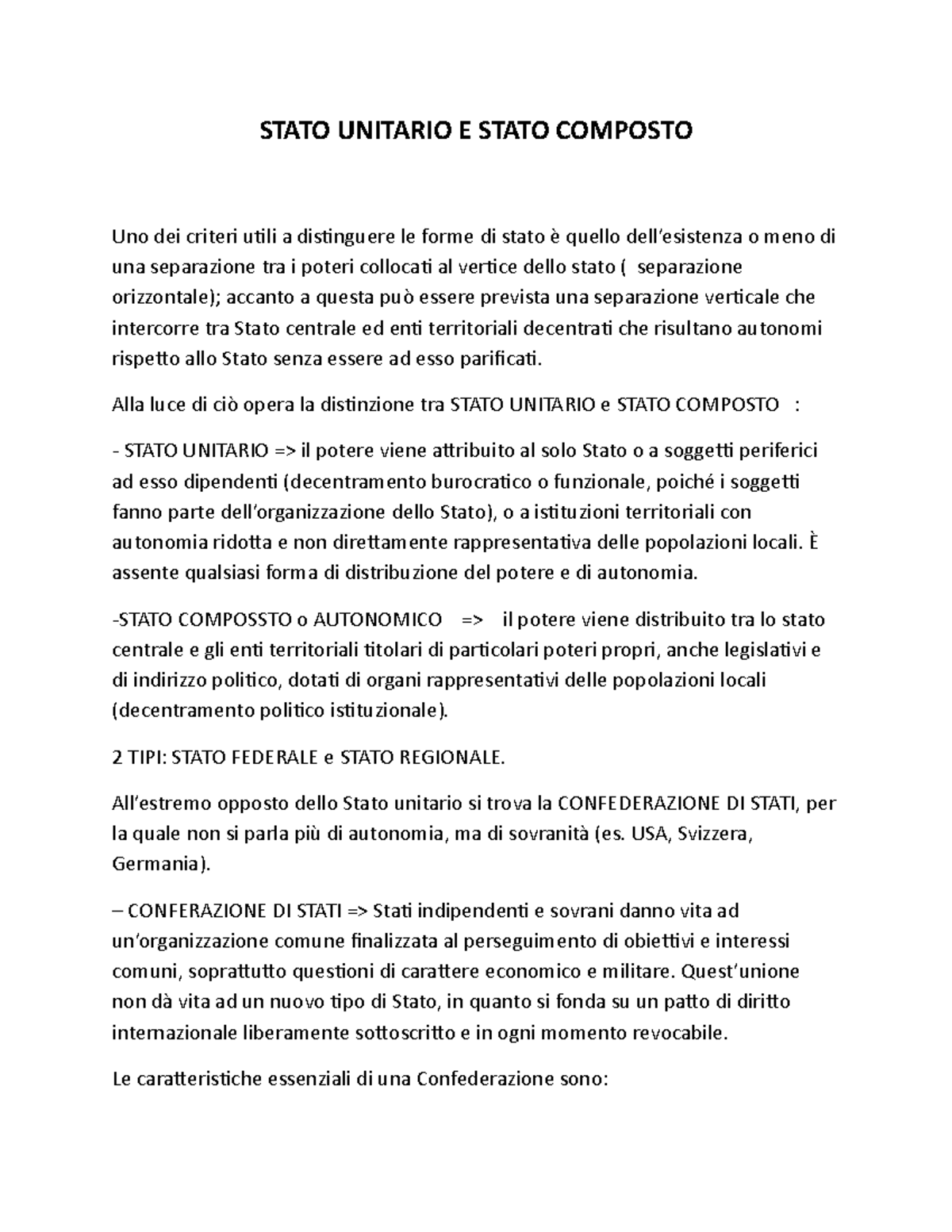 Stato Unitario E Stato Composto - STATO UNITARIO E STATO COMPOSTO Uno ...