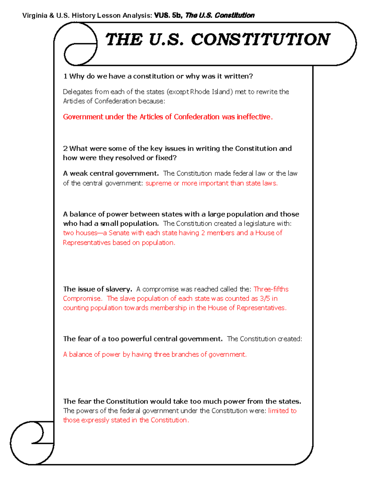 Constitution Completed Notes - Virginia & U. History Lesson Analysis ...