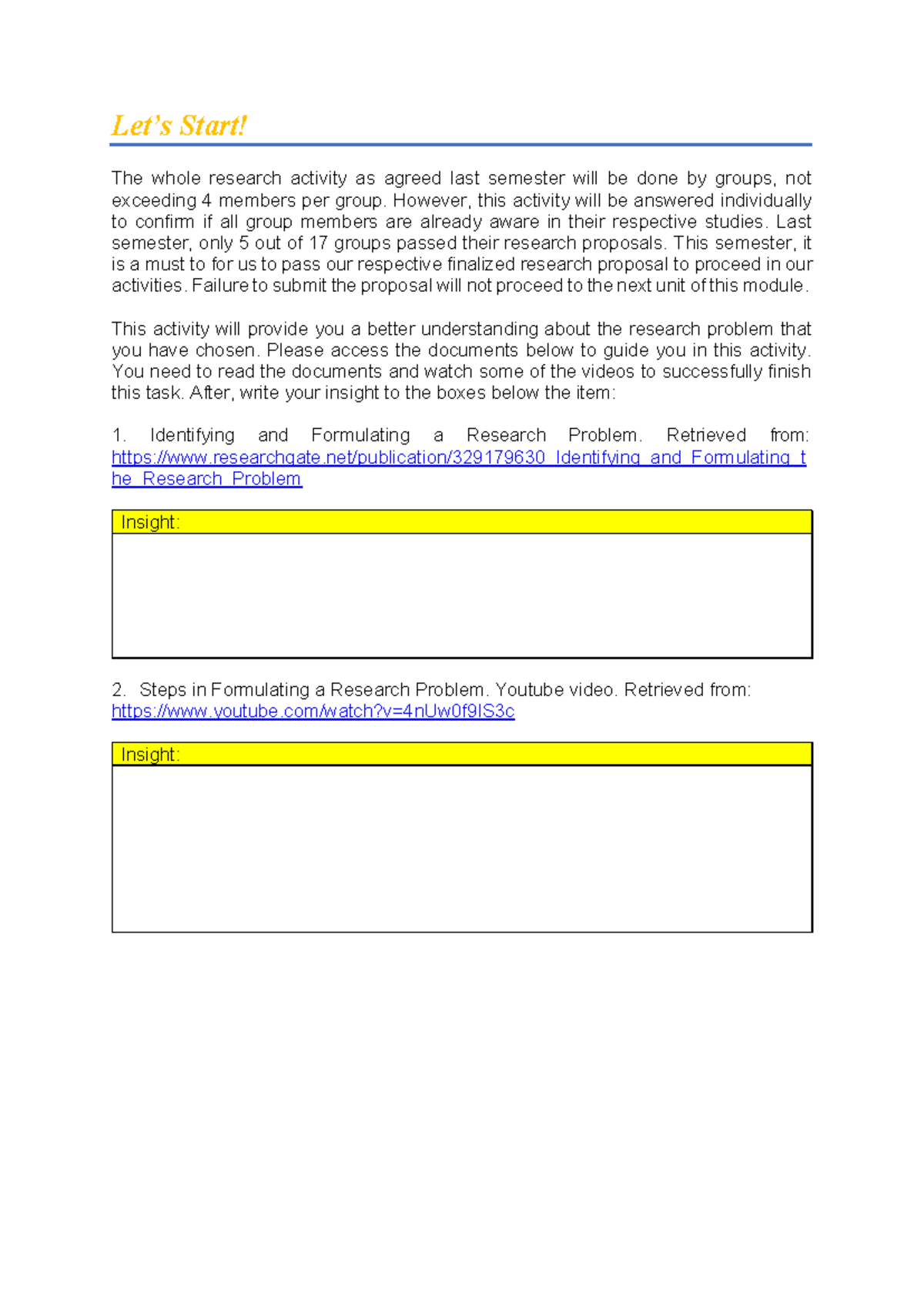 Unit 3 Lesson 1 Let's Start (The Research Process 1) - Let’s Start! The ...