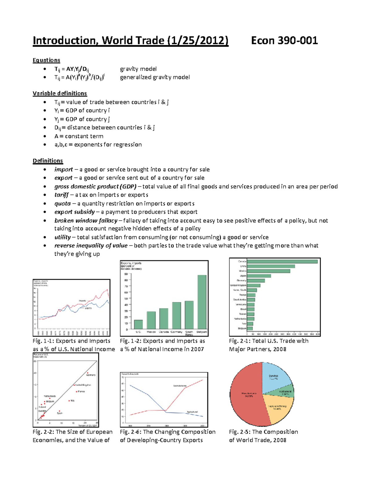 Econ390 Notes 2012 0125 - Introduction, World Trade Econ Equations Tij ...