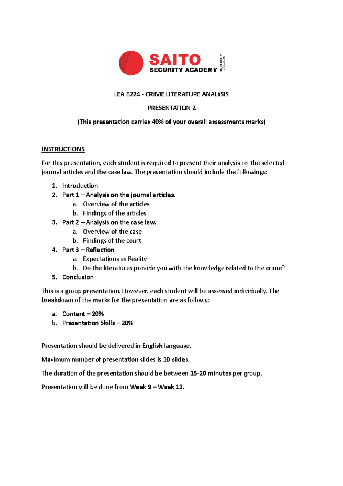 CLA Rubrics Presentation 2 - LEA 6224 - CRIME LITERATURE ANALYSIS ...