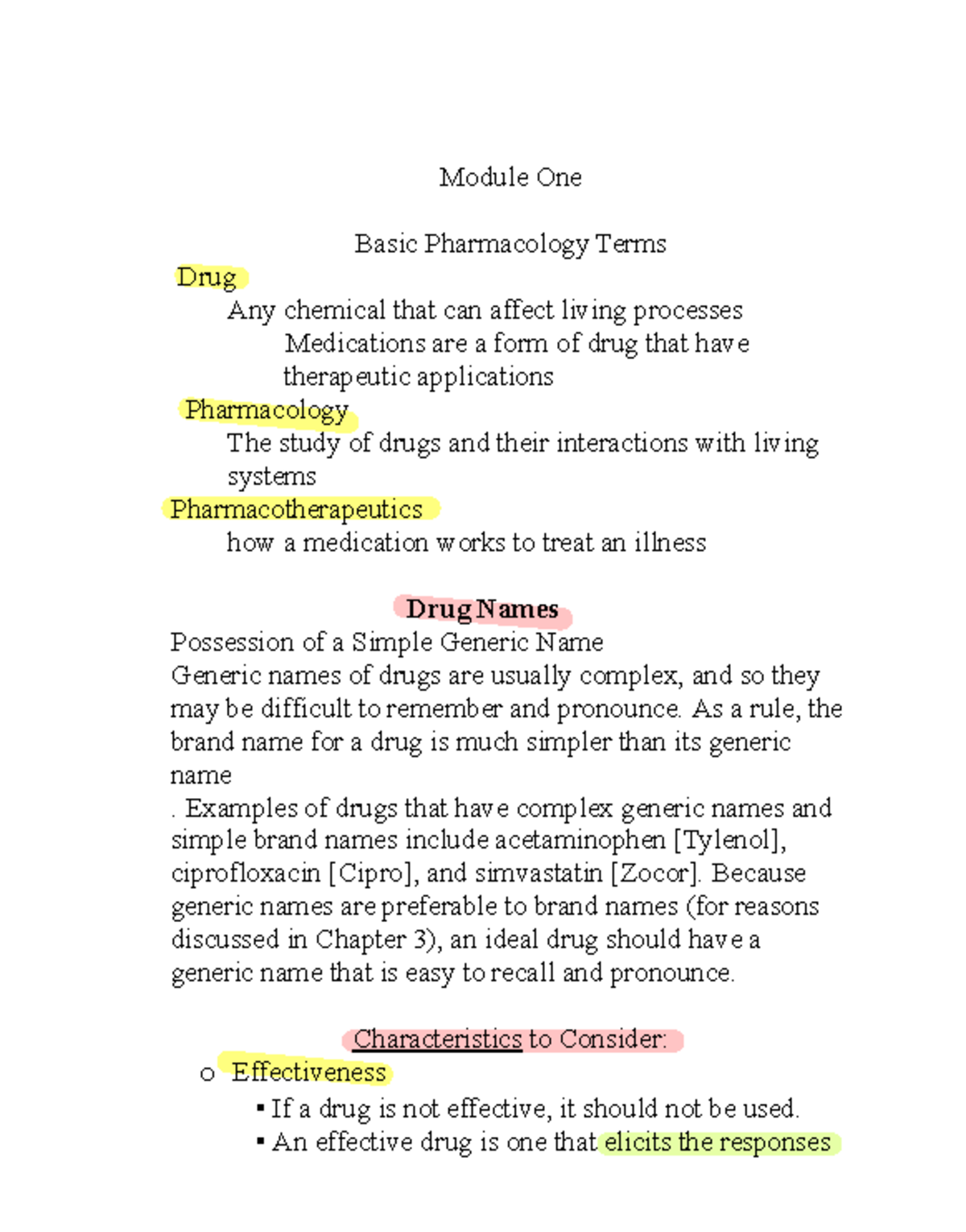 Pharmacology Module 1 - Lecture notes - Module One Basic Pharmacology ...