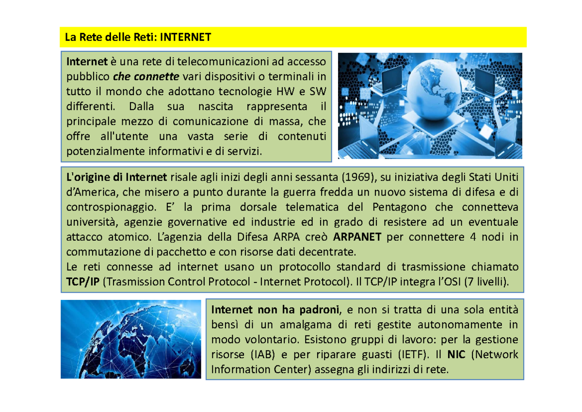 La rete internet - struttura - La Rete delle Reti: INTERNET Internet è ...