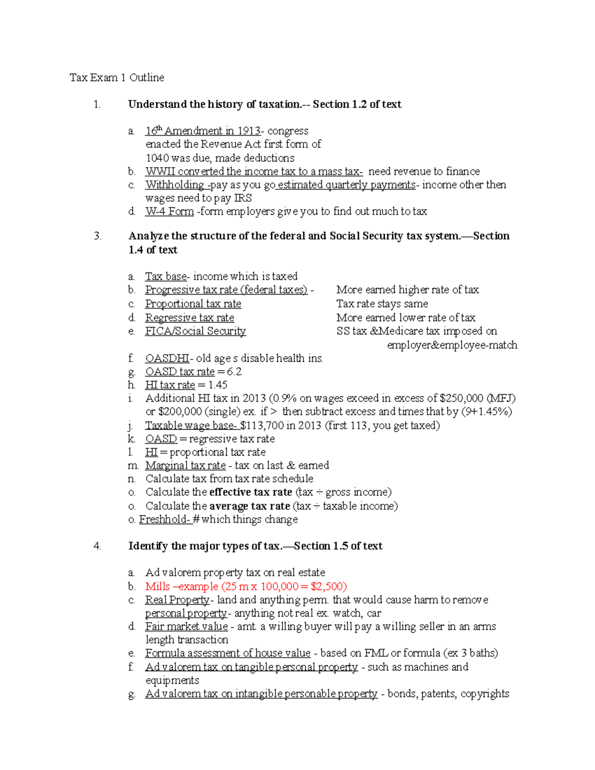 Practical - exam 1 outline - Tax Exam 1 Outline Understand the history ...