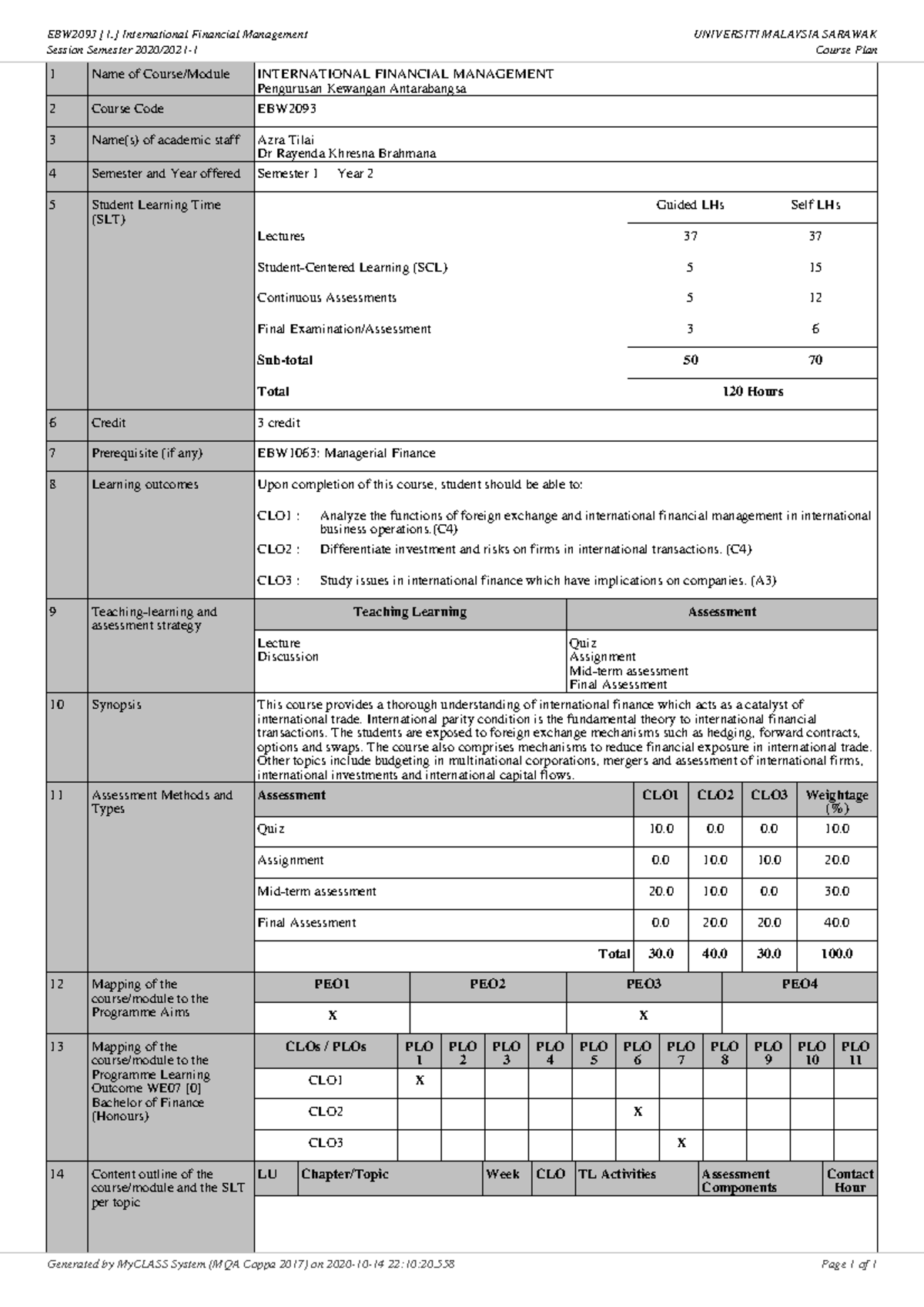 Course Plan IFM - pdf - 1 Name of Course/Module INTERNATIONAL FINANCIAL ...