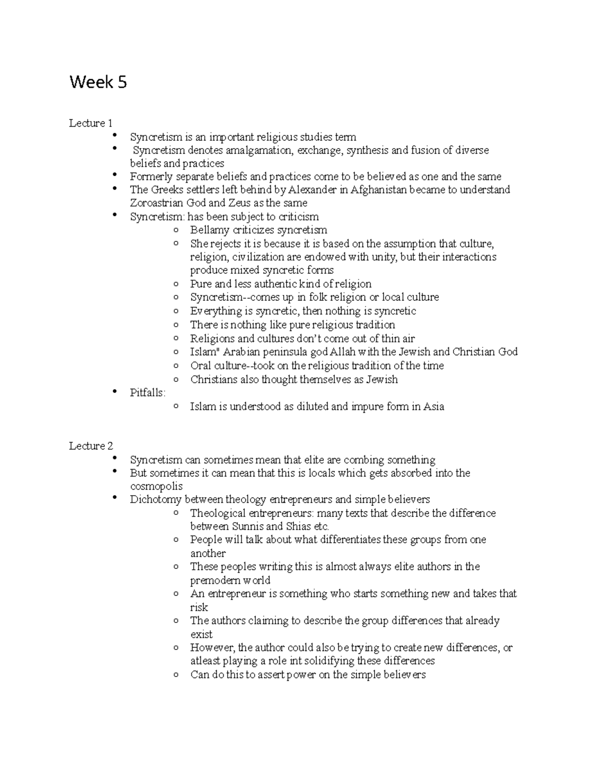 Week 5 Lecture Notes 5 1 5 2 5 3 Week 5 Lecture 1 Syncretism Is An Important Religious