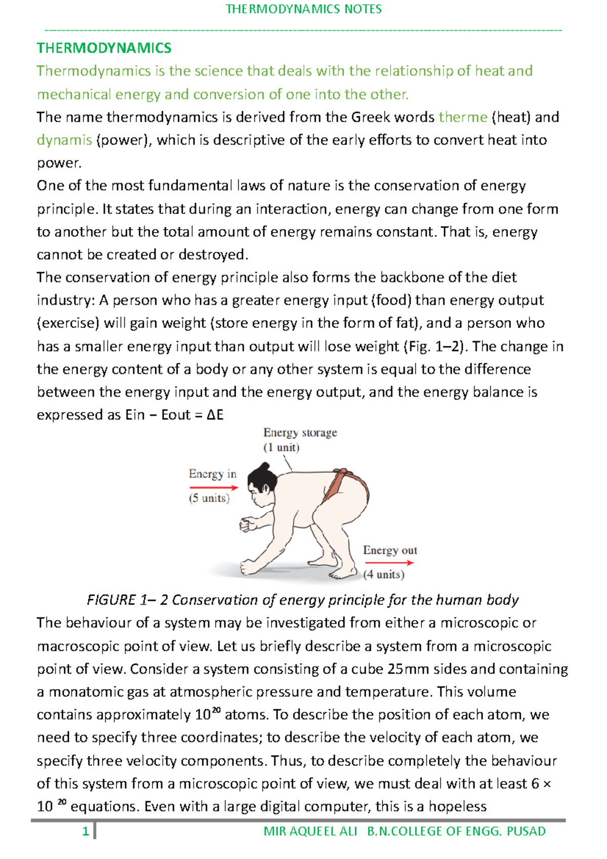 Thermodynamics Notes UNIT 1 TO 4 - THERMODYNAMICS Thermodynamics is the ...