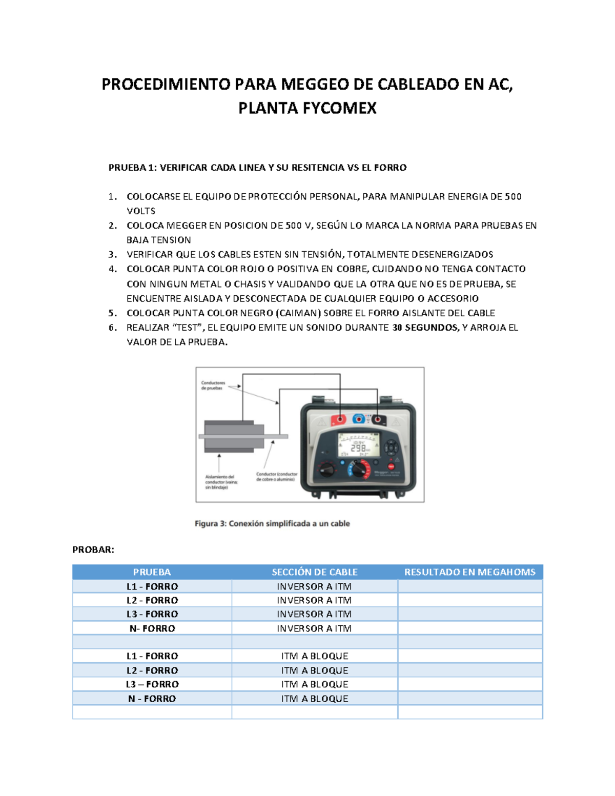 Procedimiento PARA Meggeo DE Cableado EN AC - PROCEDIMIENTO PARA MEGGEO ...