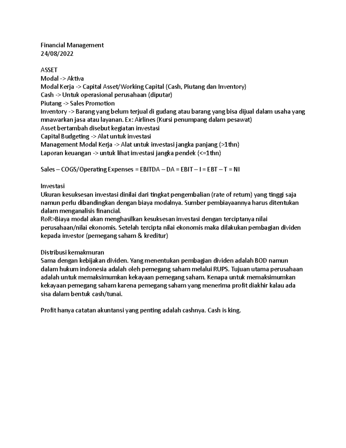 Financial Management - Financial Management 24/08/ ASSET Modal ...