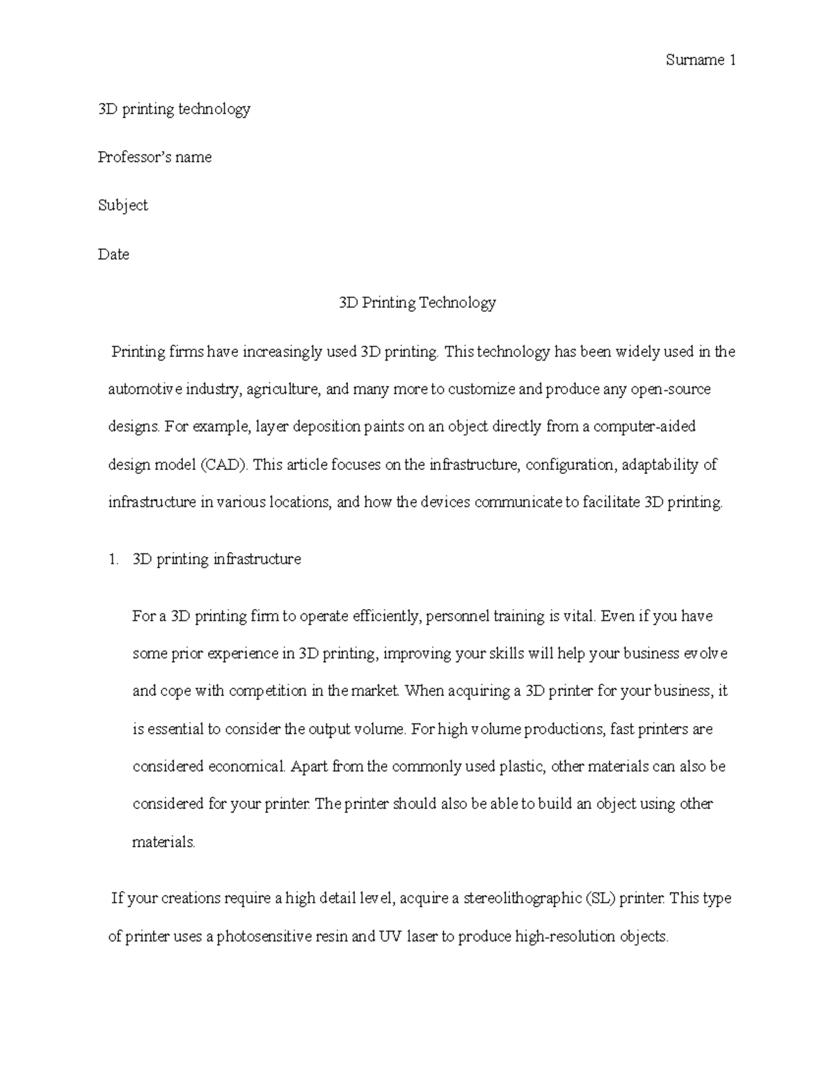 3D printing technology.edited MLA 1 - Surname 1 3D printing technology ...