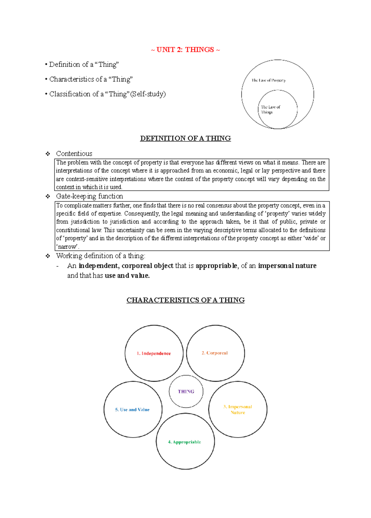 Things - Notes - ~ UNIT 2: THINGS ~ • Definition of a “Thing ...