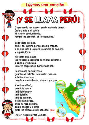Ficha Leemos UNA Canción Y SE Llama PERÚ 2° Maestra Janet - Cosechando ...